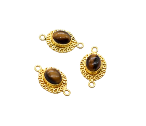 5 Pc 21X11mm Tiger Eye Connector Pendent 2 Loop Bezel Gold Plated | eBay