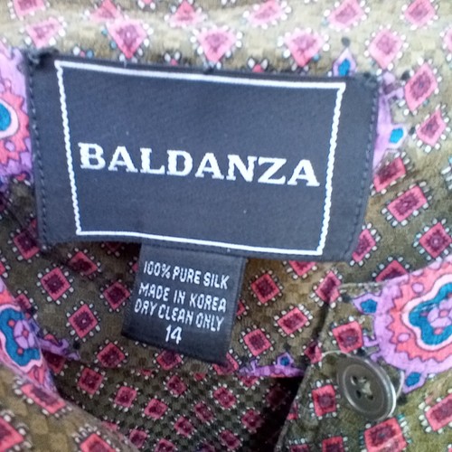 80s 90s BALDANZA 100% SILK DRESS WOMEN SZ 14 BUTTON CLOSURE SHOULDER ...