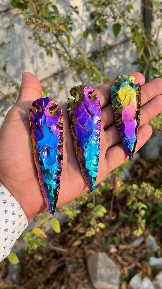 6"Titanium Aura Coated Arrowhead Crystal Point Spearhead Stone ...