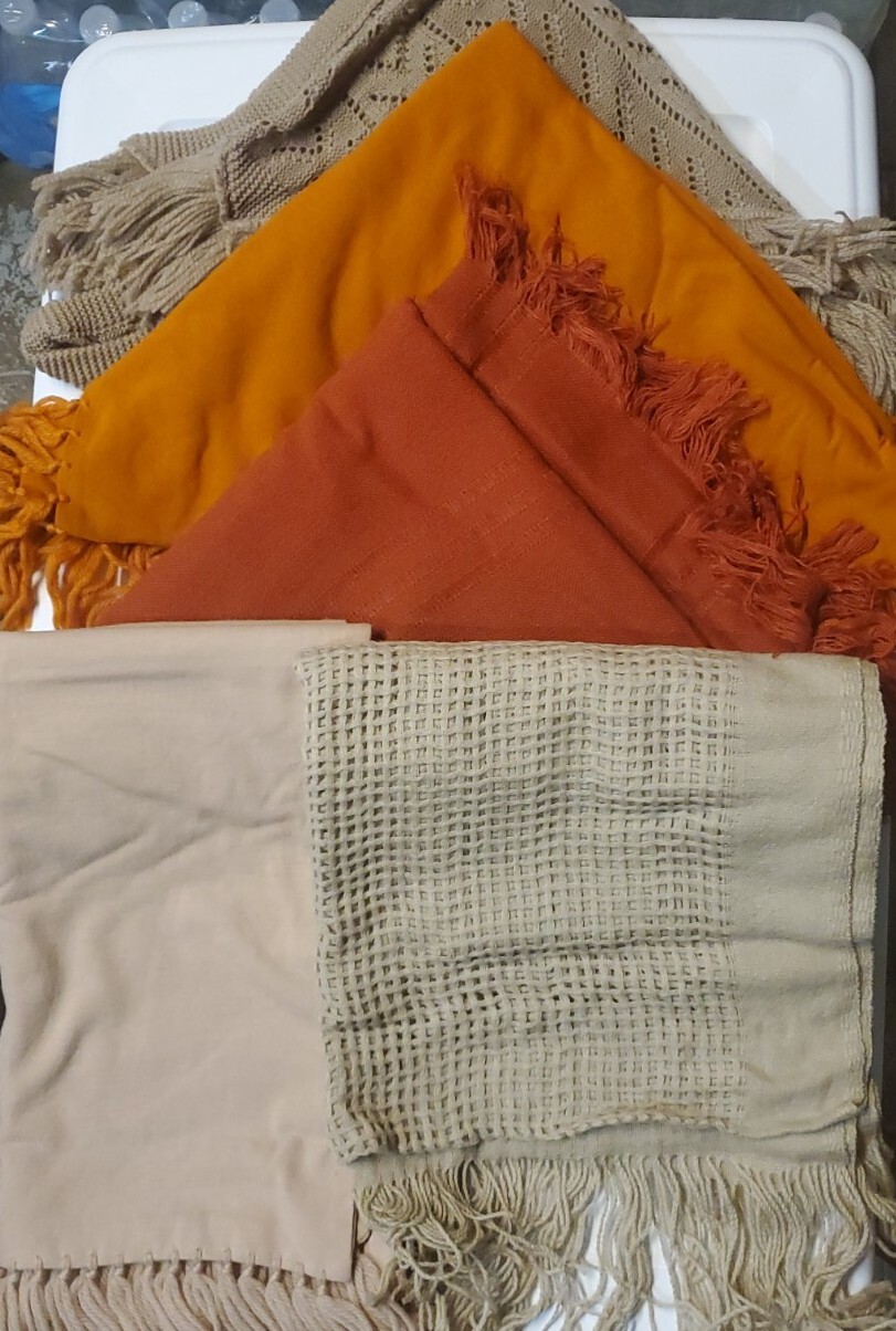 LOT OF 5 Vintage Women's Scarves and Afghan. 2 Triangular 1 Regular ...
