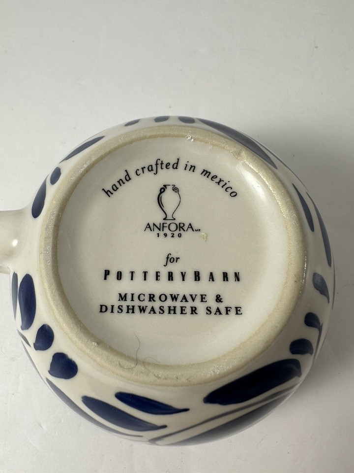 Pottery Barn Anfora Mexico Pottery CUP AND SAUCER Set Blue Painted | eBay