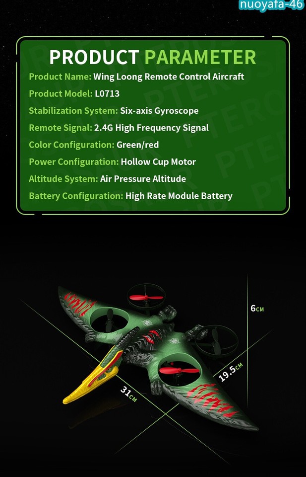 US RC Plane 2.4G 4CH 6Axis Gyro Pterosaur Drone 360° Stunt Airplane RTF ...