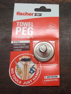 Fischer Stainless Steel Towel Peg with Adhesive Surface, No tools just ...