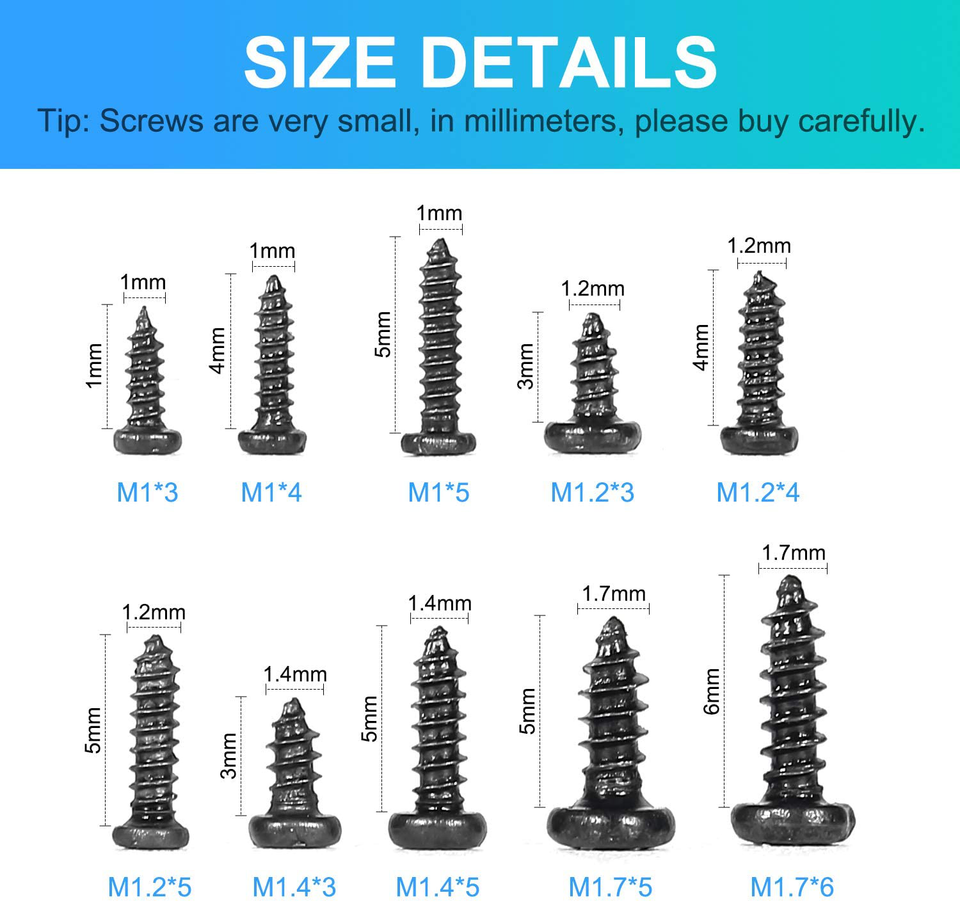 Pack of 1000 Small Multi-Purpose Self-Tapping Electronic Screws ...
