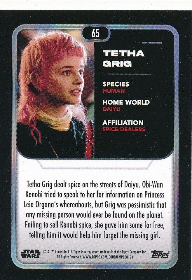 #65 TETHA GRIG/ESTHER-ROSE McGREGOR 2023 Topps Star Wars RAINBOW FOIL ...