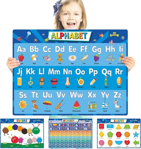 SK SUPKER 4Pack ABC Alphabet Chart + Numbers 1-100 + Shapes + Colors 4 ...