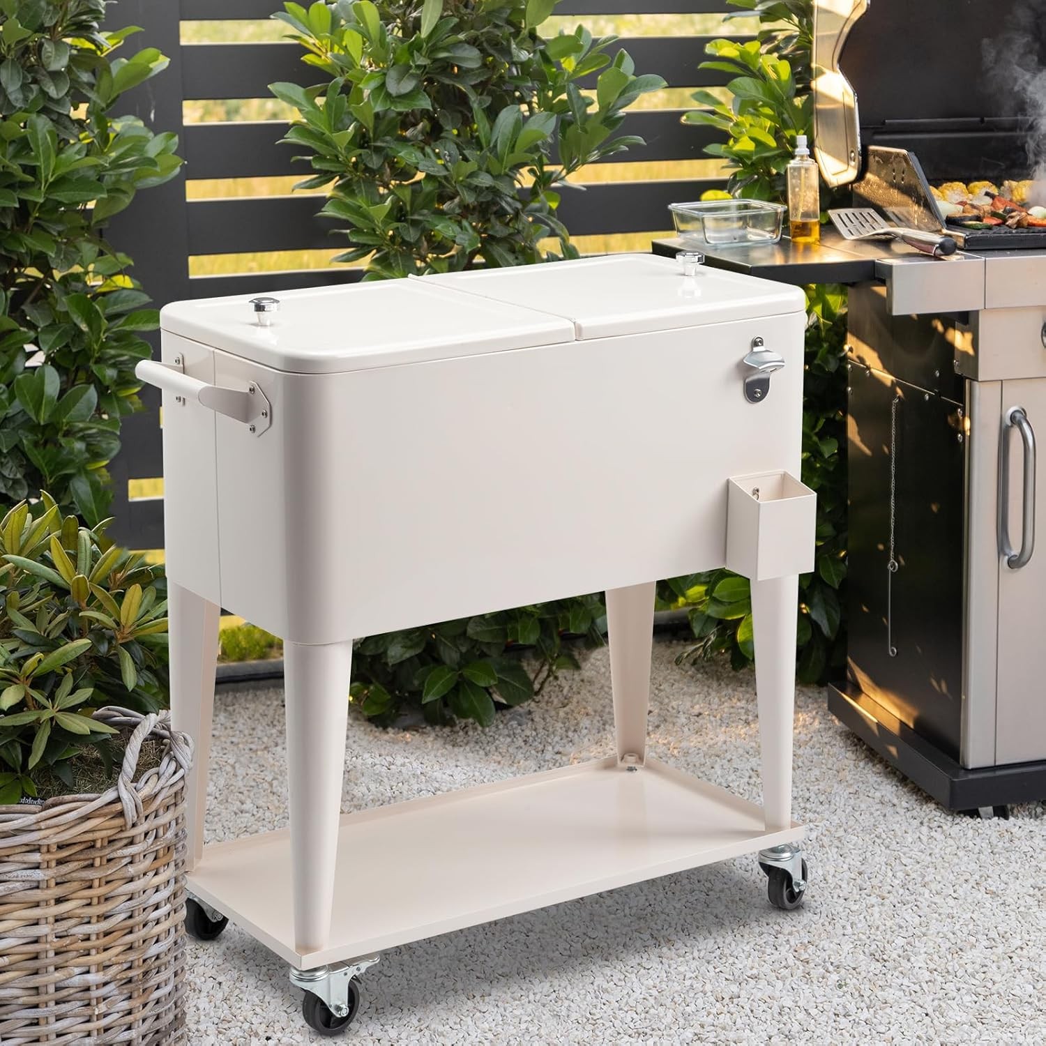 80Quart Rolling Ice Chest,Portable Bar Drink Cooler w/Catch Basin ...