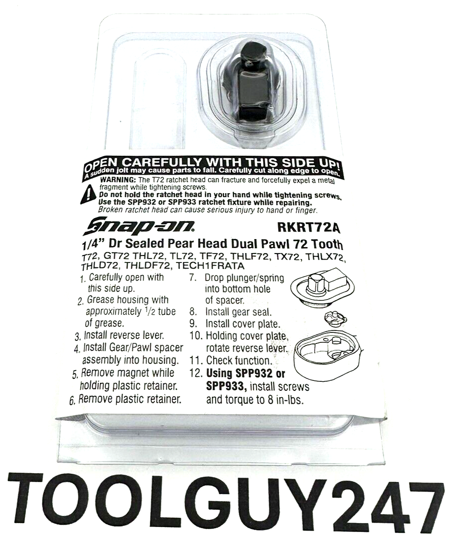 SNAP ON TOOLS USA RKRT72A 1/4" Drive Ratchet Repair Kit 72 Tooth FREE ...