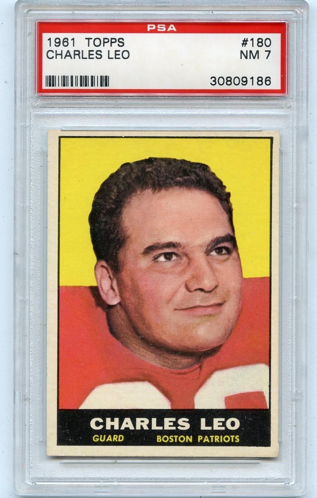 1961 TOPPS FOOTBALL #180 CHARLES LEO, BOSTON PATRIOTS, INDIANA - PSA 7 ...