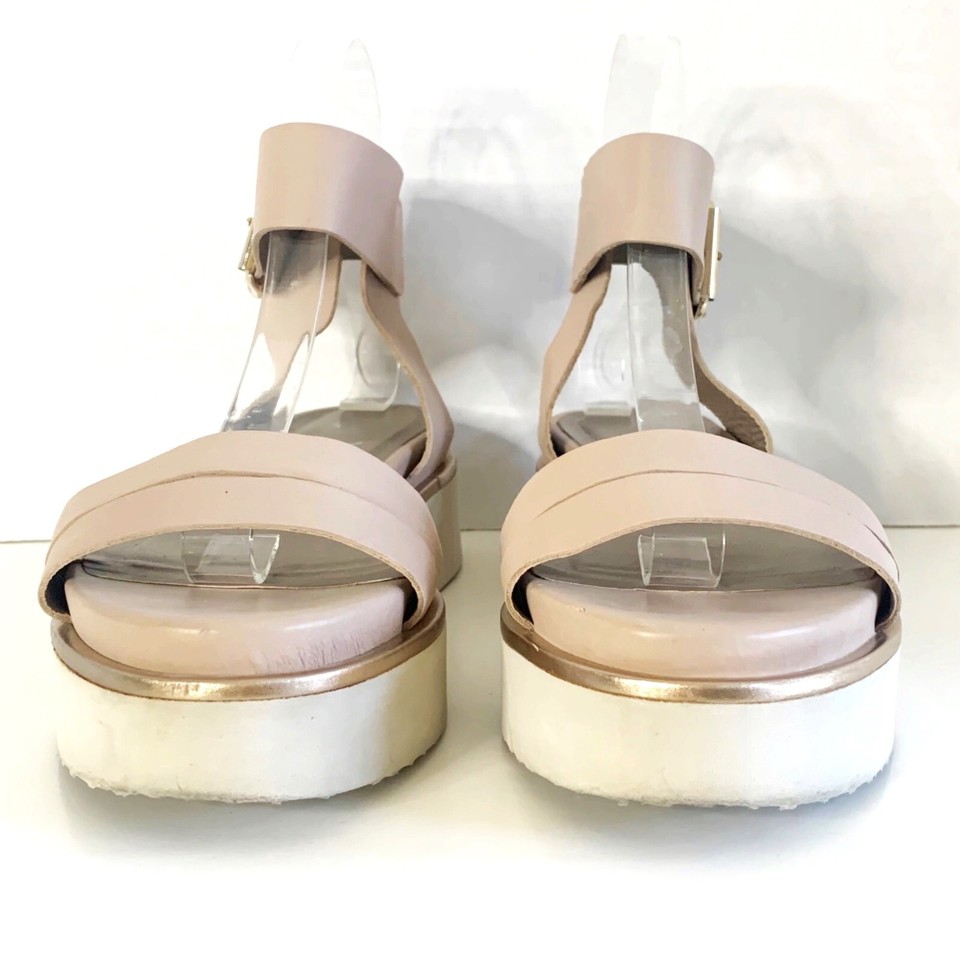 AGL Quarter Strap Platform Sandal Leather Cream Pink Made in Italy Size ...