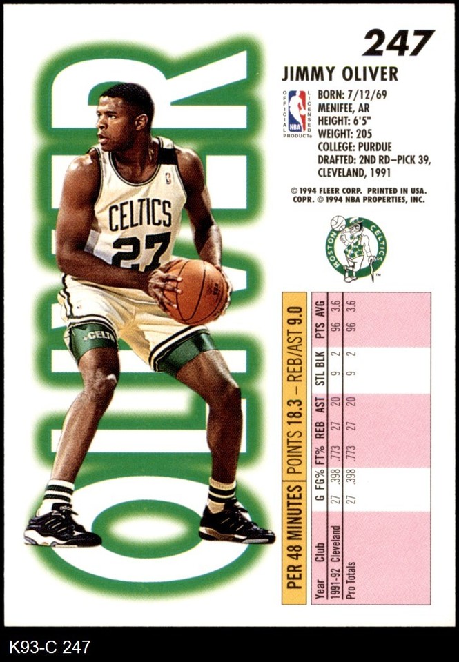 1993 Fleer #247 Jimmy Oliver Celtics Purdue 8 - NM/MT | eBay