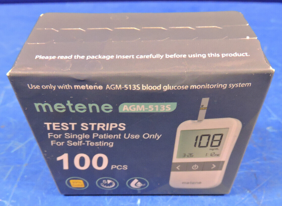 NEW Box 100 Count Metene AGM-513S Test Strips / Diabetes Blood Glucose ...