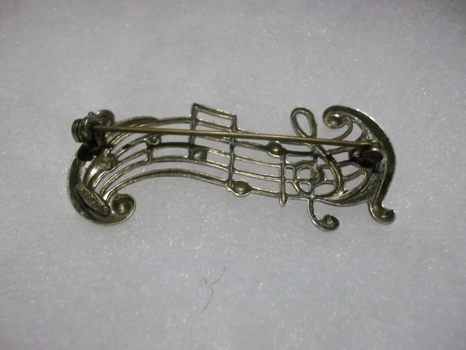 Vintage Signed STERLING Music Notes Pin TREBLE CLEF E… - Gem