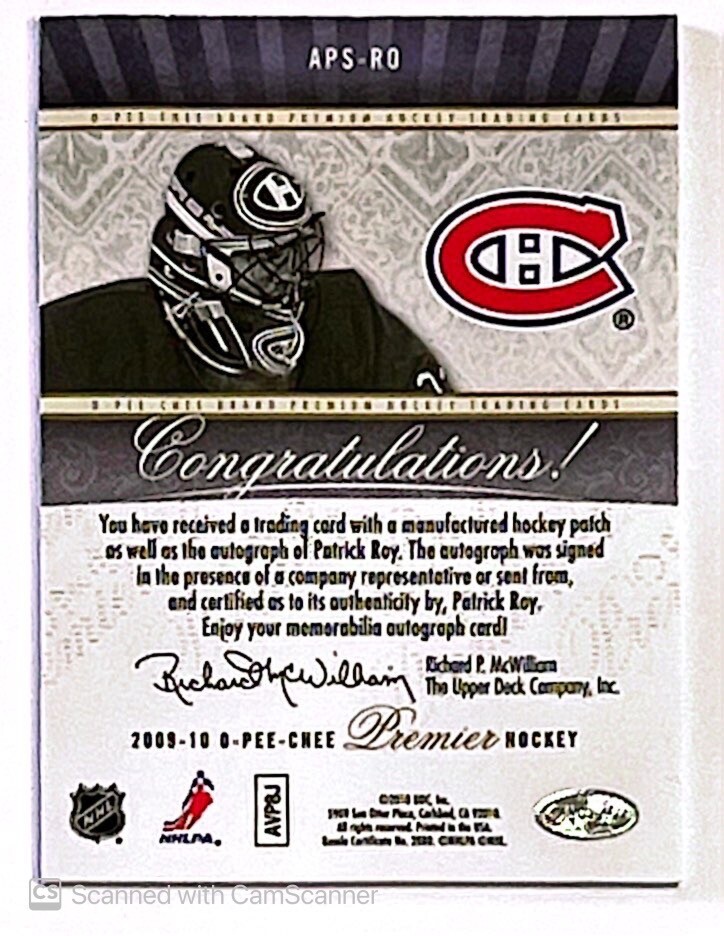 2009-10 OPC O-Pee-Chee Premier Stitchings PATRICK ROY AUTO 11/25 ...