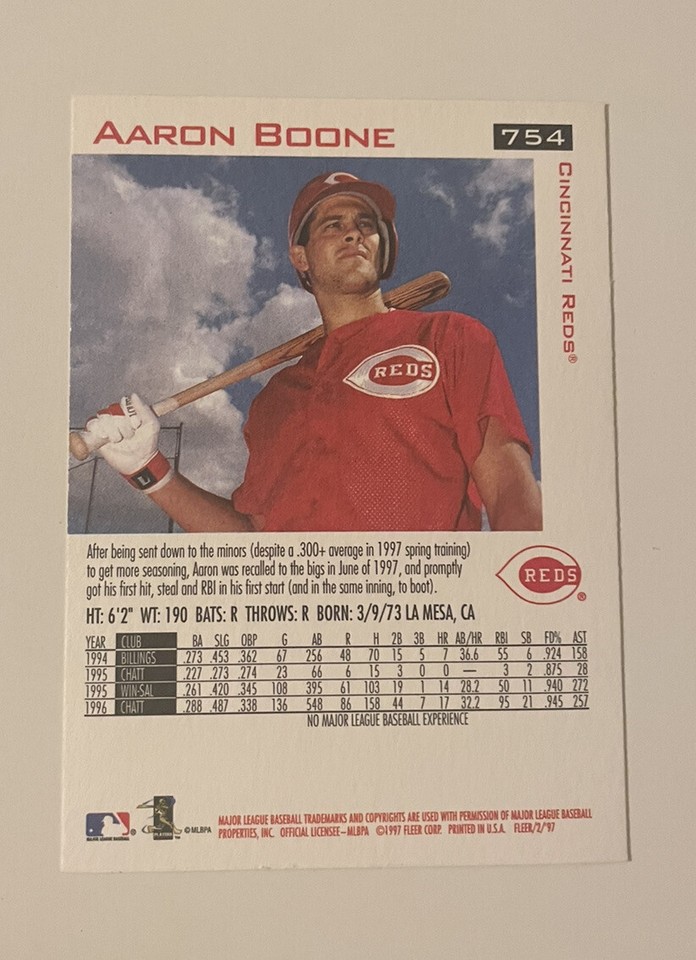 1997 Fleer Aaron Boone #754 RC Cincinnati Reds - SIGNED AUTOGRAPH | eBay