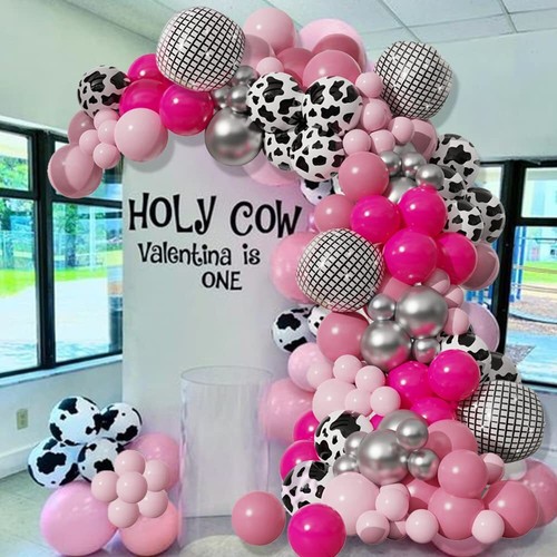 Cowgirl Pink Balloons Arch Garland Kit Hot Pink Silver Cow Print Farm ...
