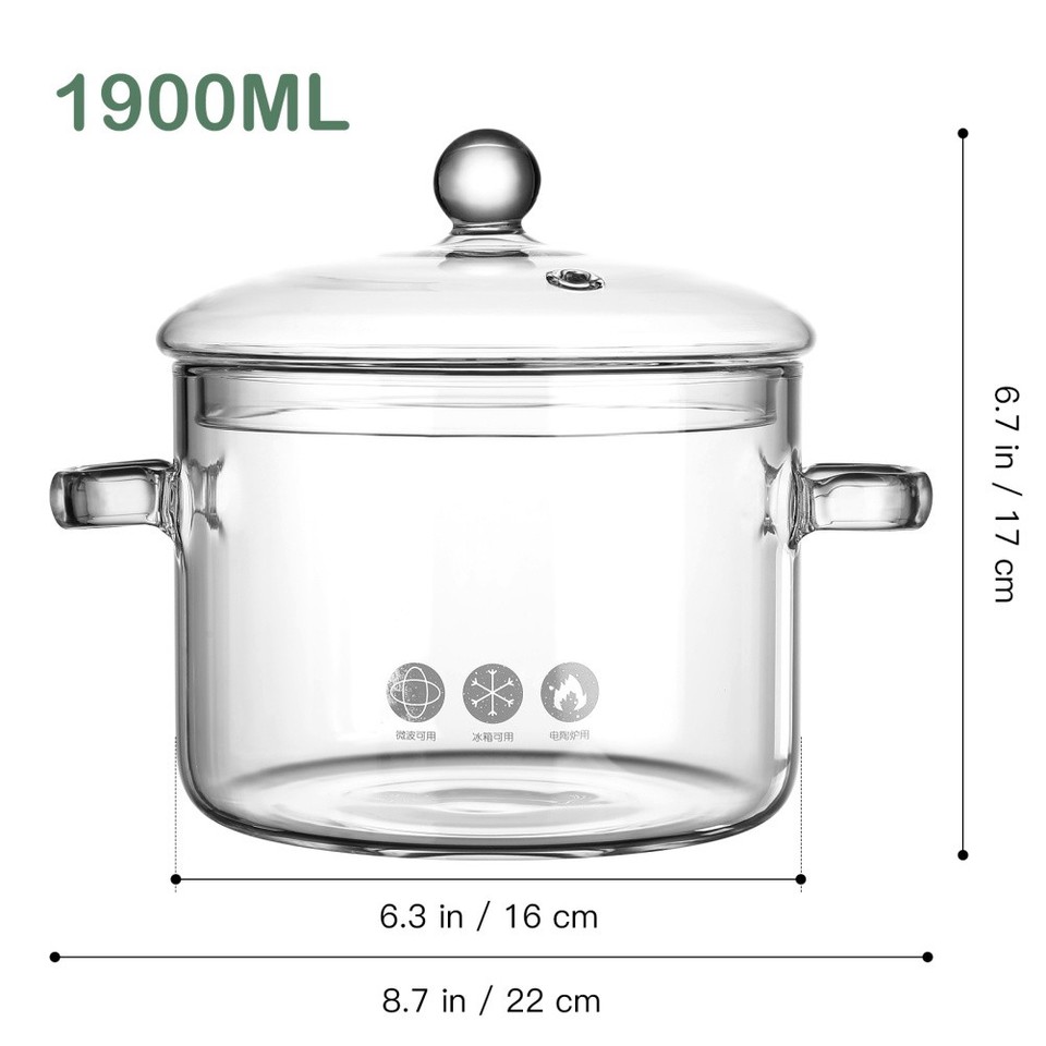 Borosilicate Glass Pot Clear Cauldron Cooking Glassware with Lids | eBay UK
