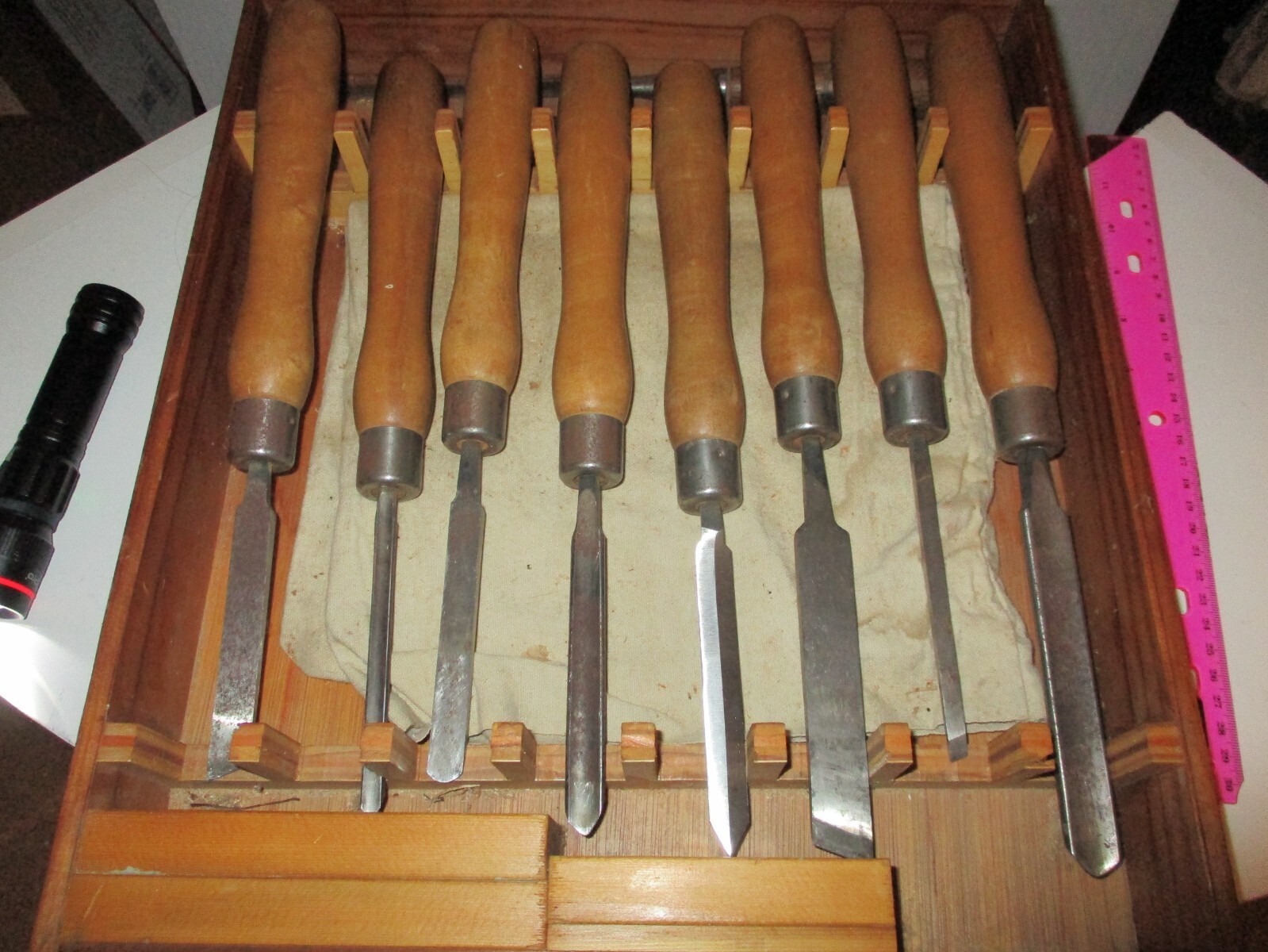 Set 9 Wood Working Chisels Tool Chip Engraving In Wood Case Greenlee ...