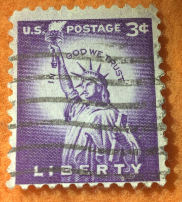 USA 3c Stamp 1954 Statue Of Liberty Purple U.S. 3 Cent Postage Stamp ...