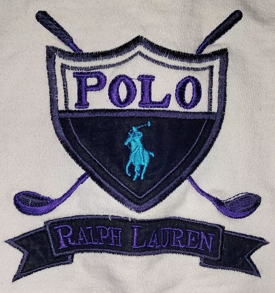 VTG Polo Ralph Lauren Blue Purple Striped Trim Shield Embroidered ...