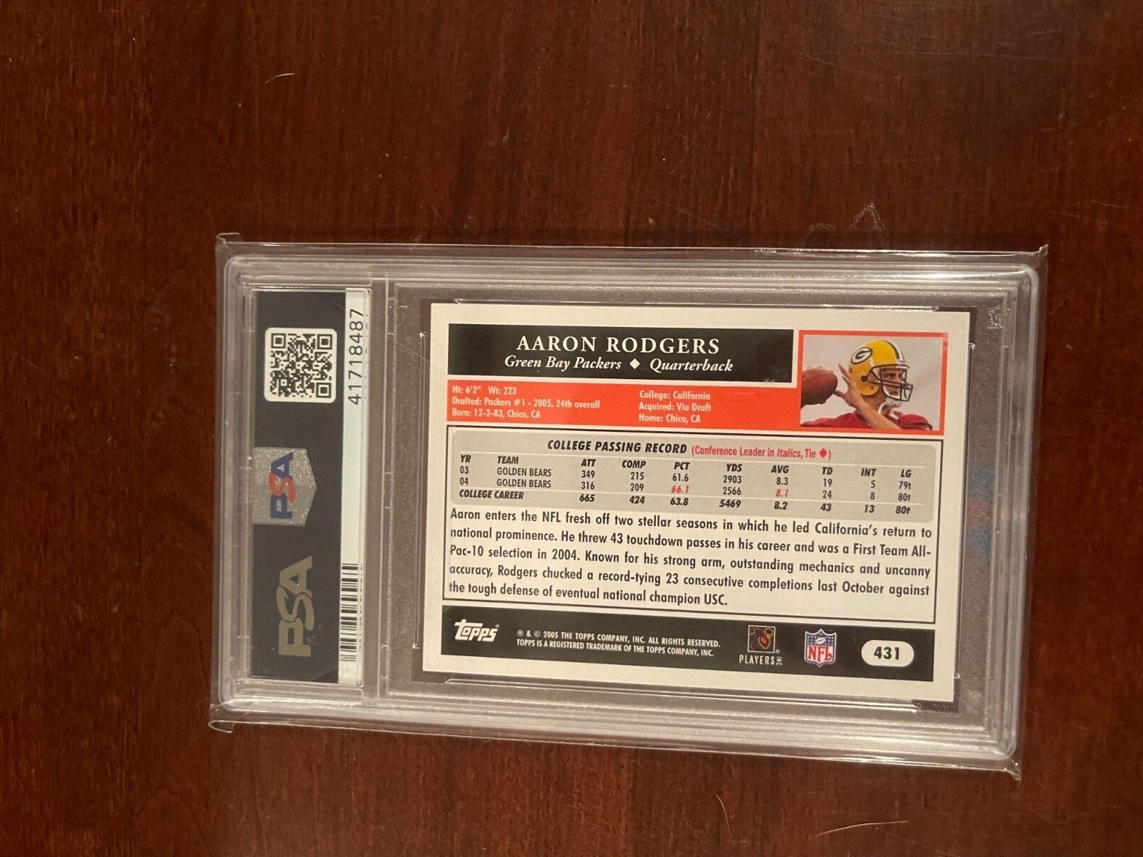 2005 Topps Aaron Rodgers Rookie/Auto Card! #431 PSA/DNA CERT Authentic ...