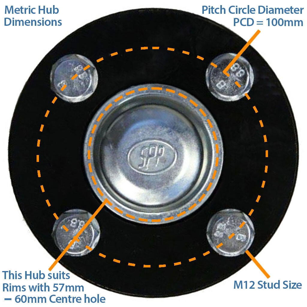 Hub & Stub Axles, Quad, ATV Trailers 4 Stud 100mm PCD 40x40mm 1800kgs ...
