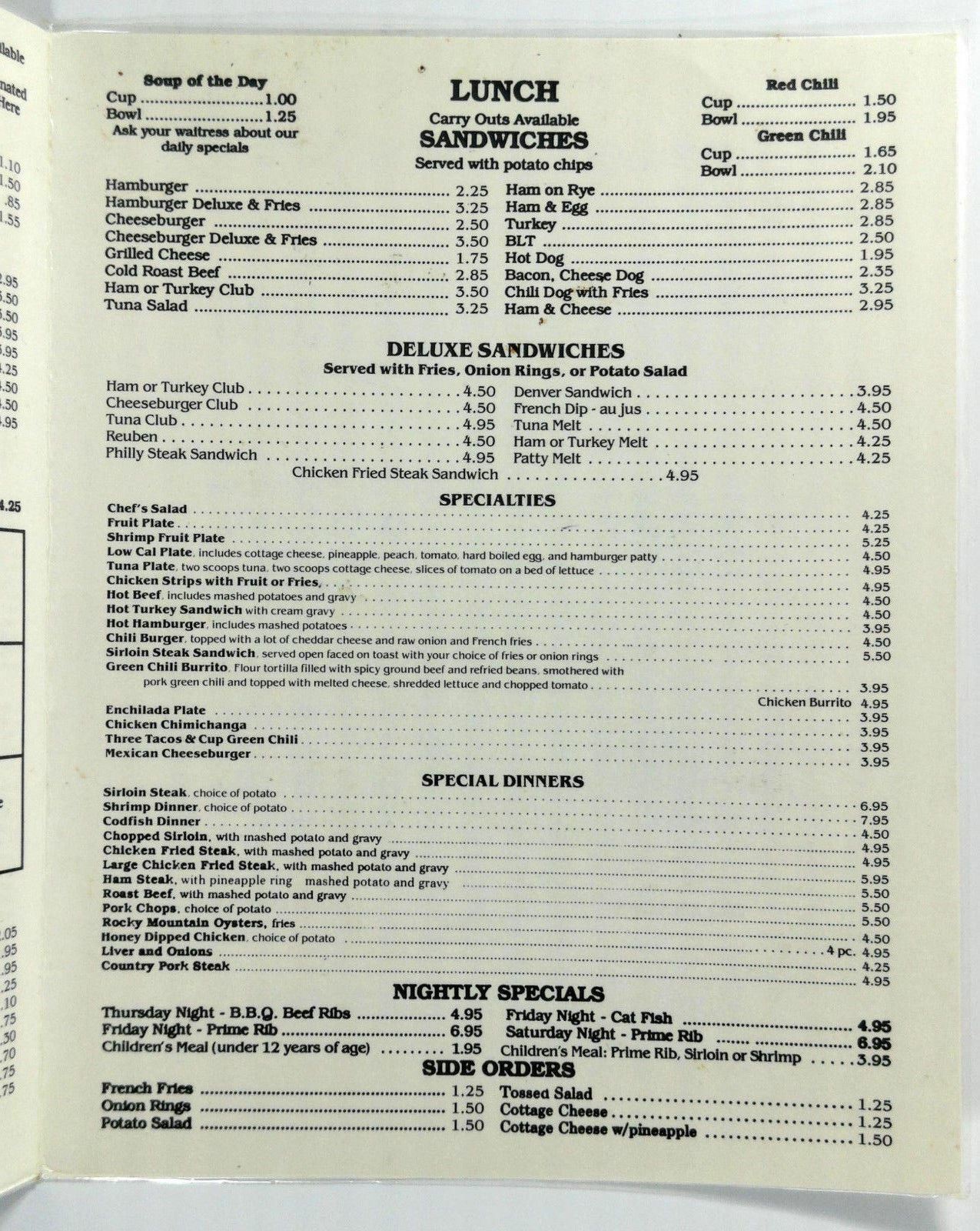1970's Vintage Menu GRAY'S CAFE Best Buns In Town Loveland Longmont ...