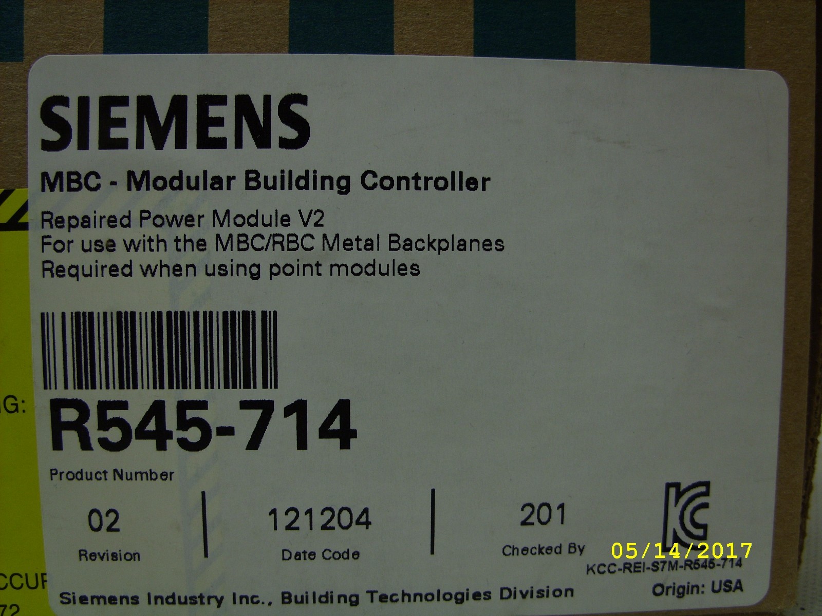 SIEMENS - MFG REFURBISHED MBC/RBC BACKPLANE POWER MODULE R545-714 NOS ...