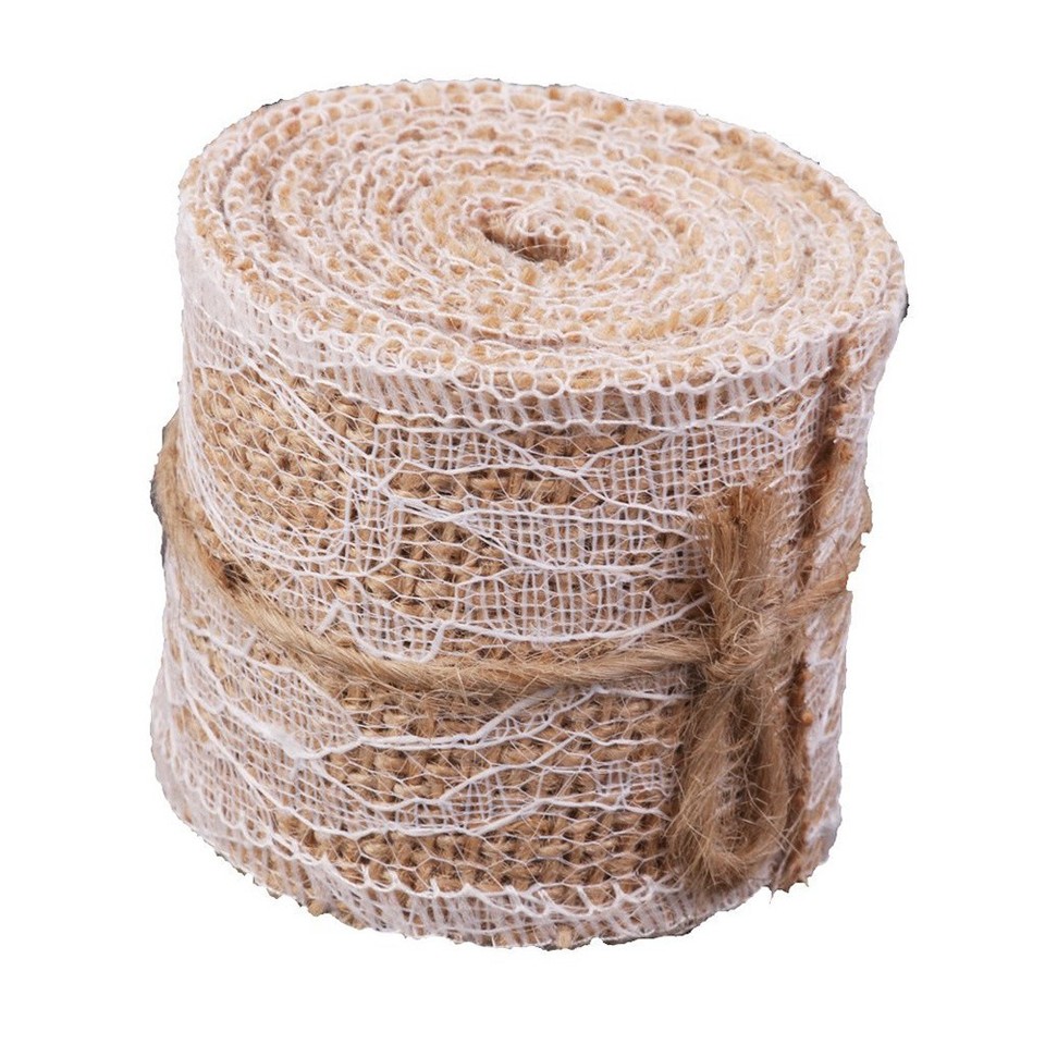 2M Lace Burlap Ribbon for DIY Crafts Home Wedding Decoration (Brown ...
