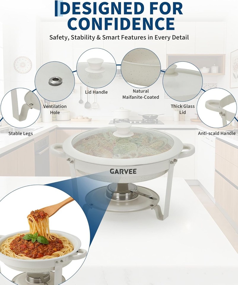 Chafing Dish Buffet Set, 6 Pack 5L White Maifanite-Coated Chafing ...