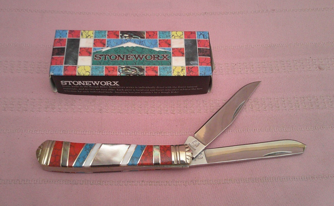 Custom Stoneworx Trapper Turquoise, Mother of Pearl, & Stone 2 Blade ...