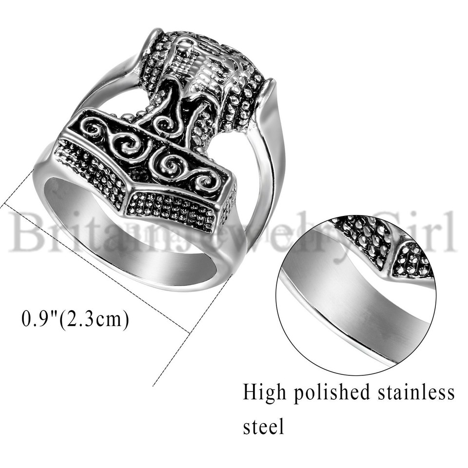 Biker Celtic Viking Thor's Hammer Mjolnir Wedding Ring Band for Men ...
