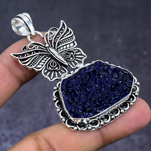 Blue Moldavite Quartz Gemstone 925 Steling Silver Jewelry Pendant 2.56 ...