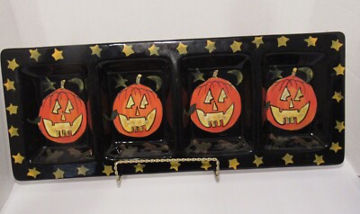 Susan Winget Halloween Ceramic Pumpkin Tray w/4 Compartments, Black ...