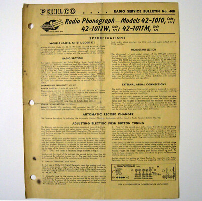 PHILCO ® Models 42-1010 42-1011W 42-1011M Radio Service Manual - 4 ...