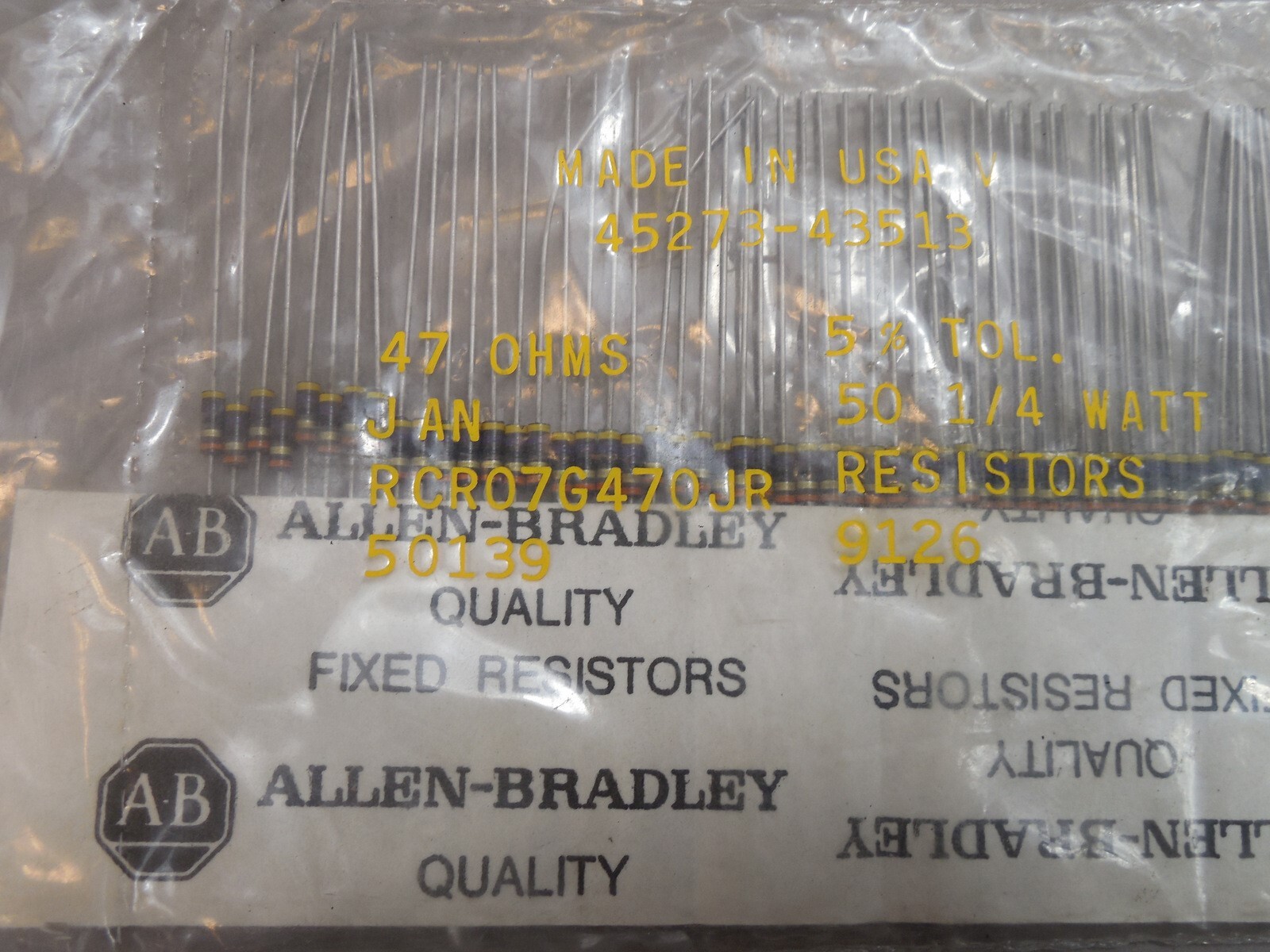 Mix of 250 pcs Allen Bradley Resistors 1/4 Watt 15 Ω, 3900 Ω, 47 Ω 5% ...