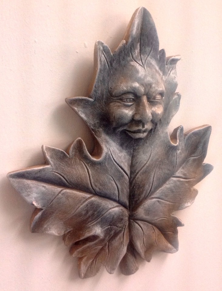 Antique Finished Maple Green Man Forest God Face Mask Wall Home Garden ...