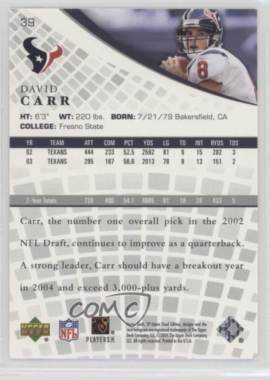 2004 SP Game Used Edition David Carr #39 | eBay UK