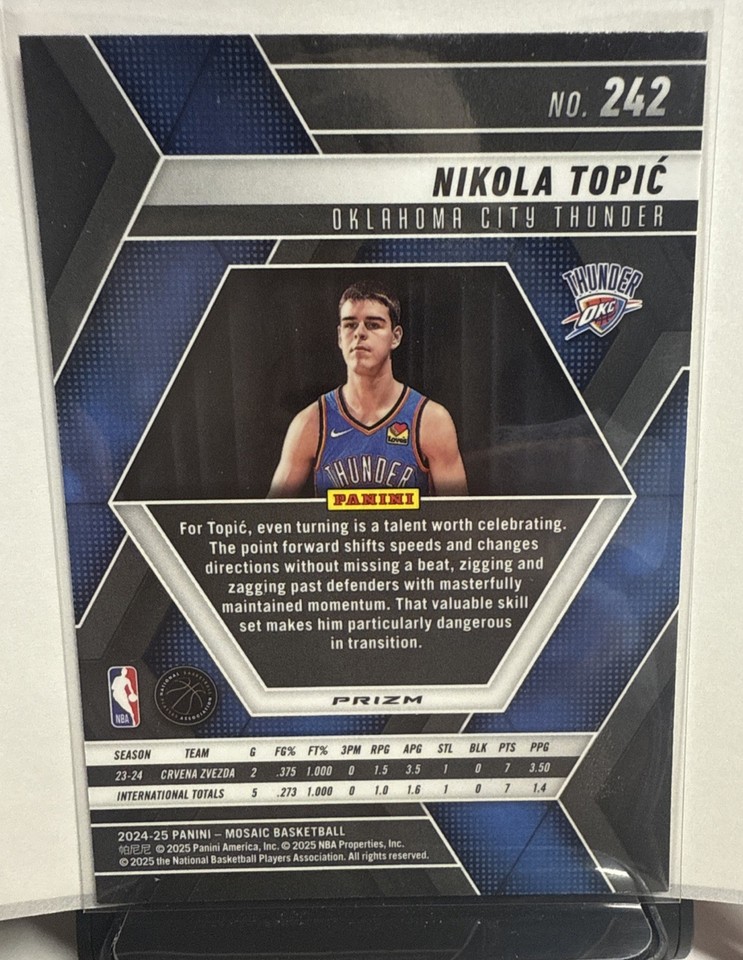 2024-25 Panini Mosaic Nikola Topic Honeycomb Prizm Rookie Case Hit DC ...