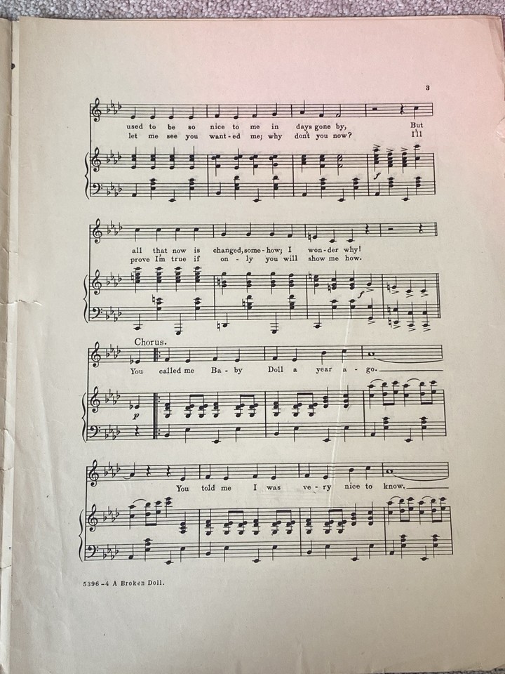 1916 A BROKEN DOLL Antique Sheet Music NORA BAYES by Jas Tate, Clifford ...