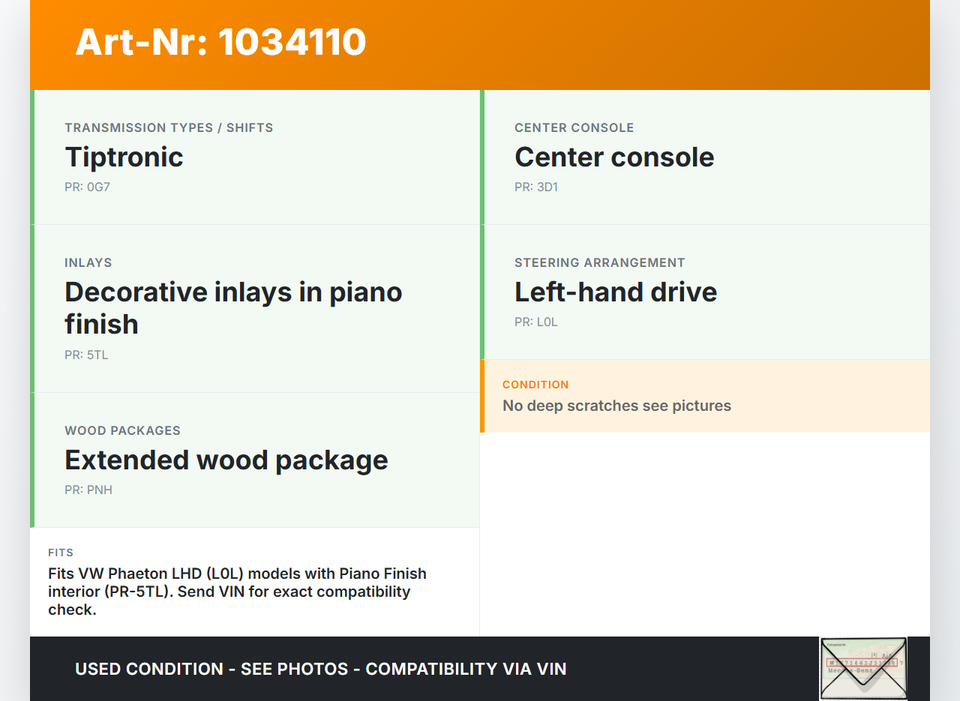 Cover for gear shifting gate frame Piano lacquer Black VW Phaeton 3D 10 ...