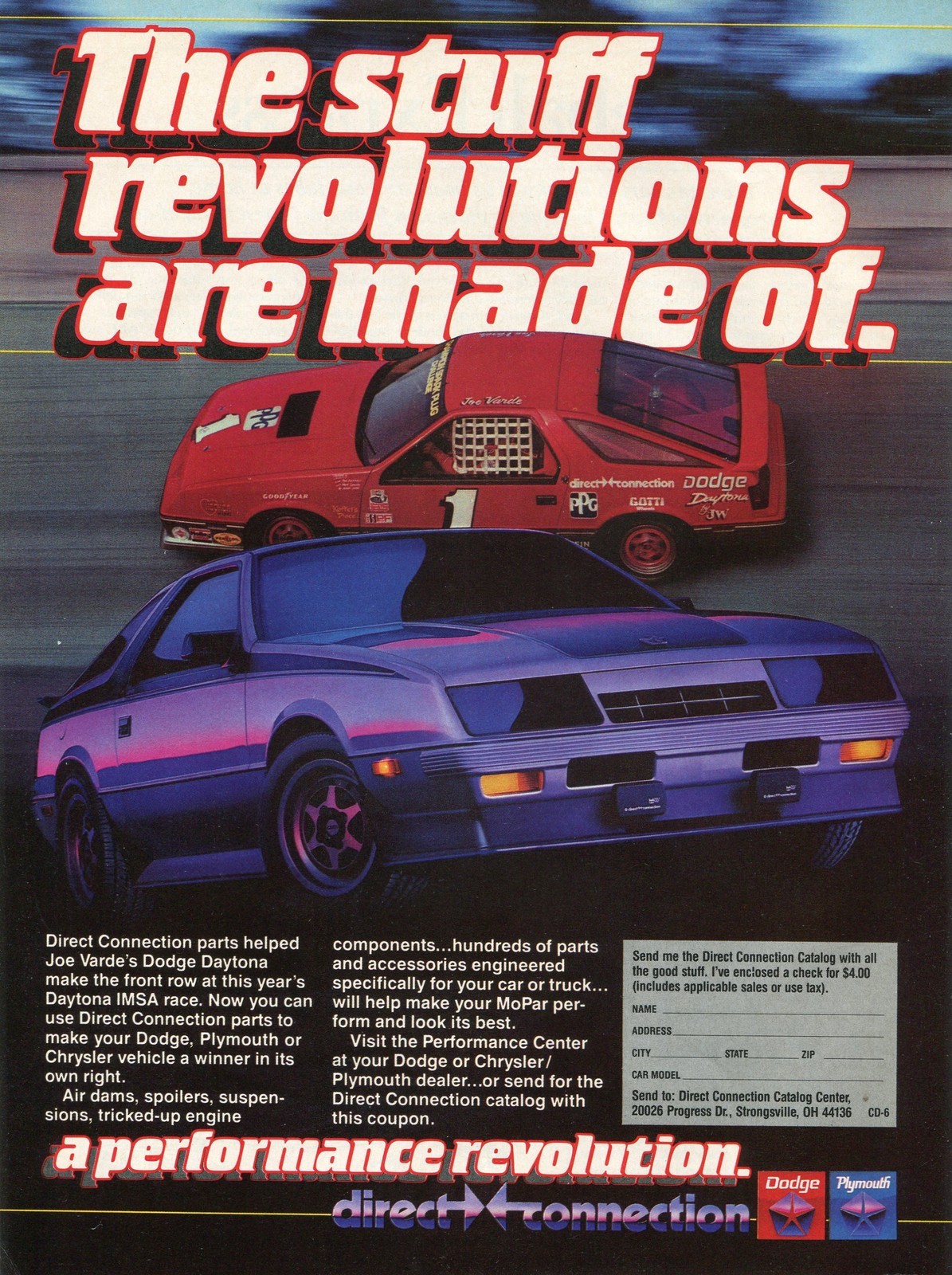 1984 Print Ad of Dodge Daytona Direct Connection w Joe Varde IMSA Race ...