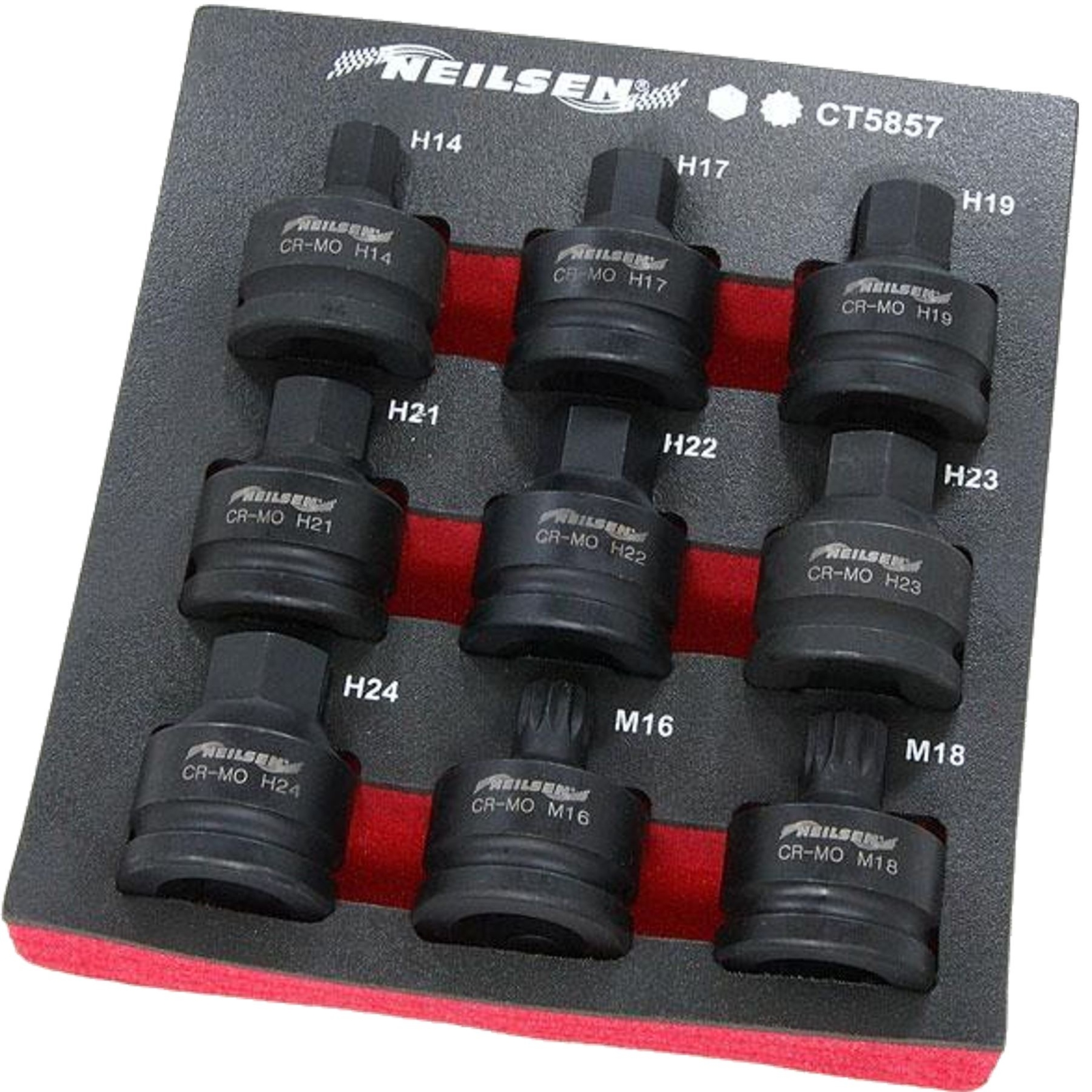 Neilsen Impact Spline And Allen Key Hex Bit Socket Set H14-H24 M16-M18 ...