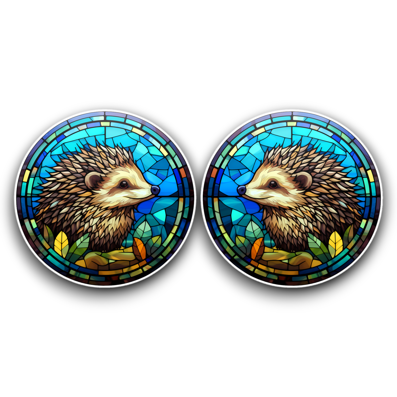 2x Small Cute Hedgehog Animal Stained Glass Opaque Vinyl Sticker Decal ...