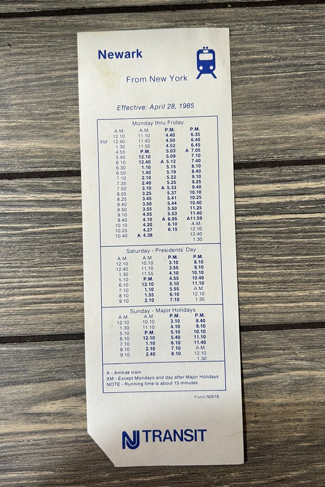 Vintage April 28 1985 Newark To New York NJ Transit Schedule | eBay