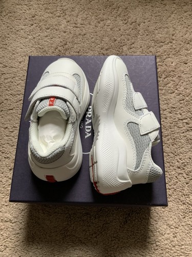 Prada Children’s America’s Cup Biker Leather White Gray Sneakers Size ...