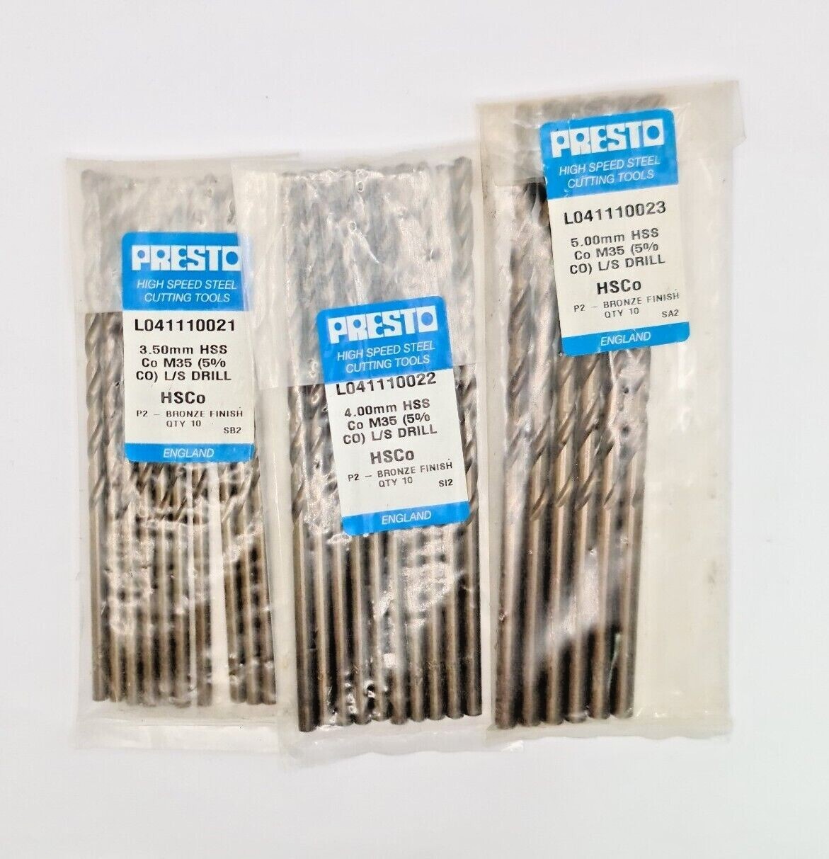 HEAVY DUTY PRESTO LONG SERIES DRILLS HSCo M35 COBALT BRONZE FINISH 3 ...