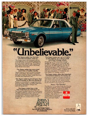 1976 Dodge Aspen Car - Original Print Ad (8.5 x 11) - Vintage ...