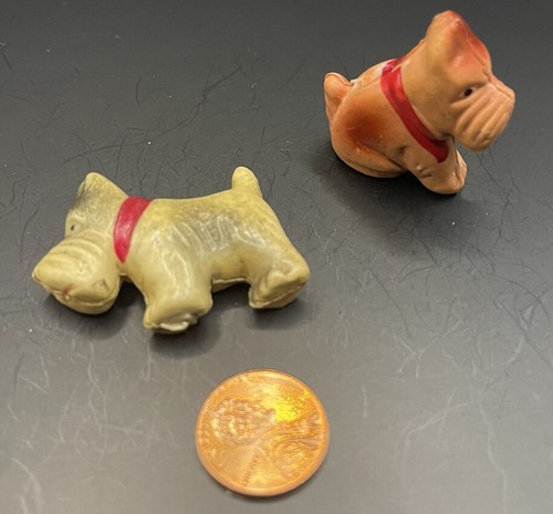 Vintage Cracker Jack Celluloid Puffy Schnauzer Pair of 2 Red Ivory ...