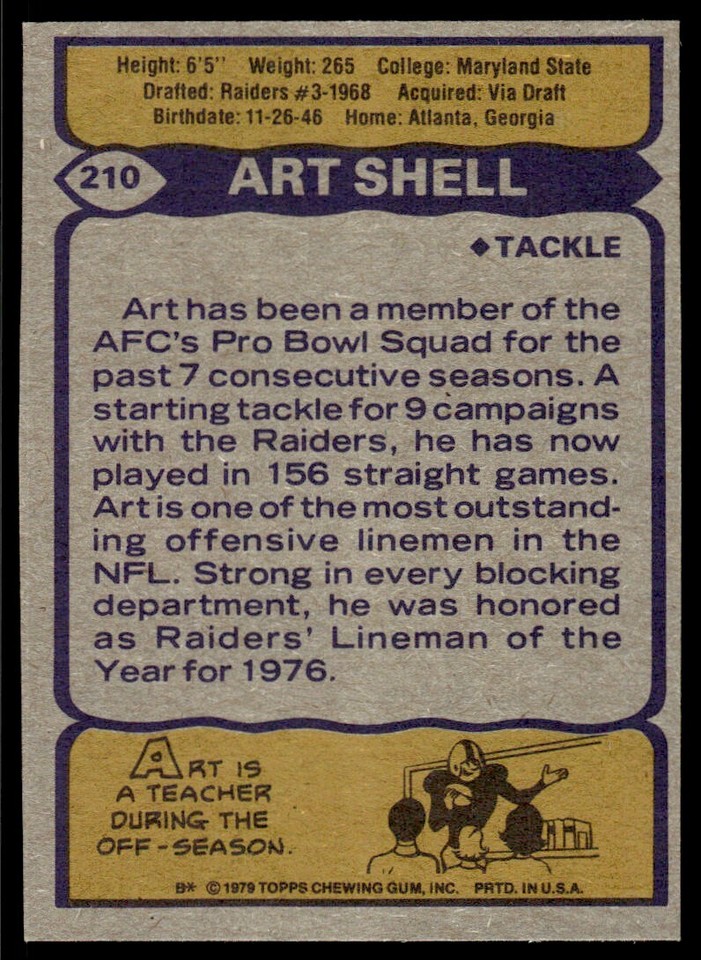 1979 TOPPS ART SHELL OAKLAND RAIDERS #210 | eBay